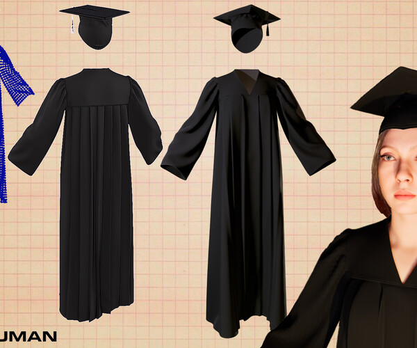 ArtStation - RETOPOLOGY female cap and gown (academic robe, judge's ...