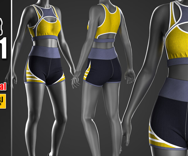ArtStation - 7 in 1 Sport Bra + short + Clo3D/Marvelous + Video Tutorial + ZPRJ + OBJ Vol.01 ...