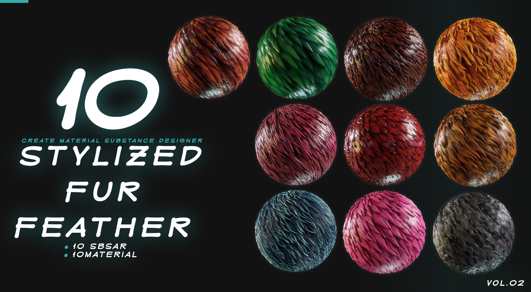 ArtStation - 10 MATERIAL STYLIZED FUR & Feather VOL.02 | Resources