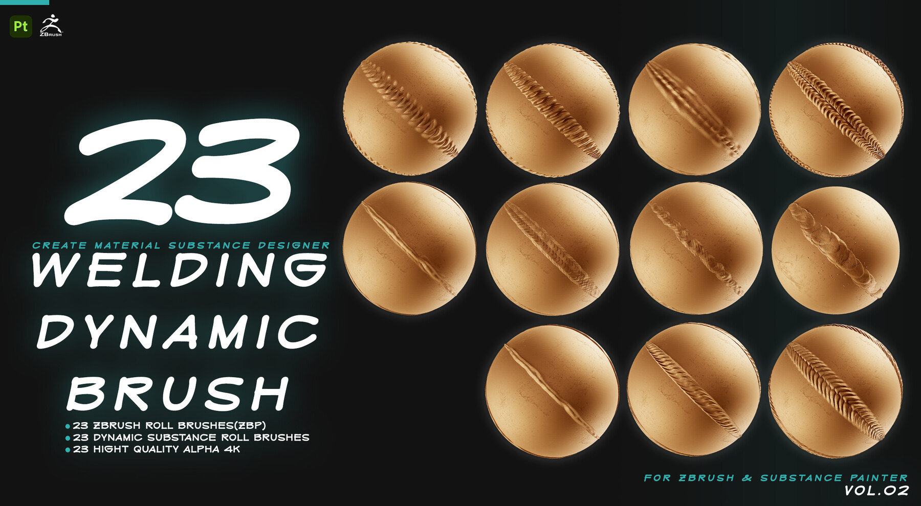 ArtStation - 23 Welding Dynamic Brush In Zbrush And Substance Painter Vol.01 | Brushes