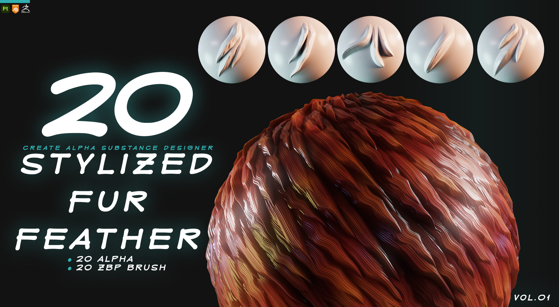 ArtStation - 20 Stylized Fur & Feather Alphas & Brushes | Brushes