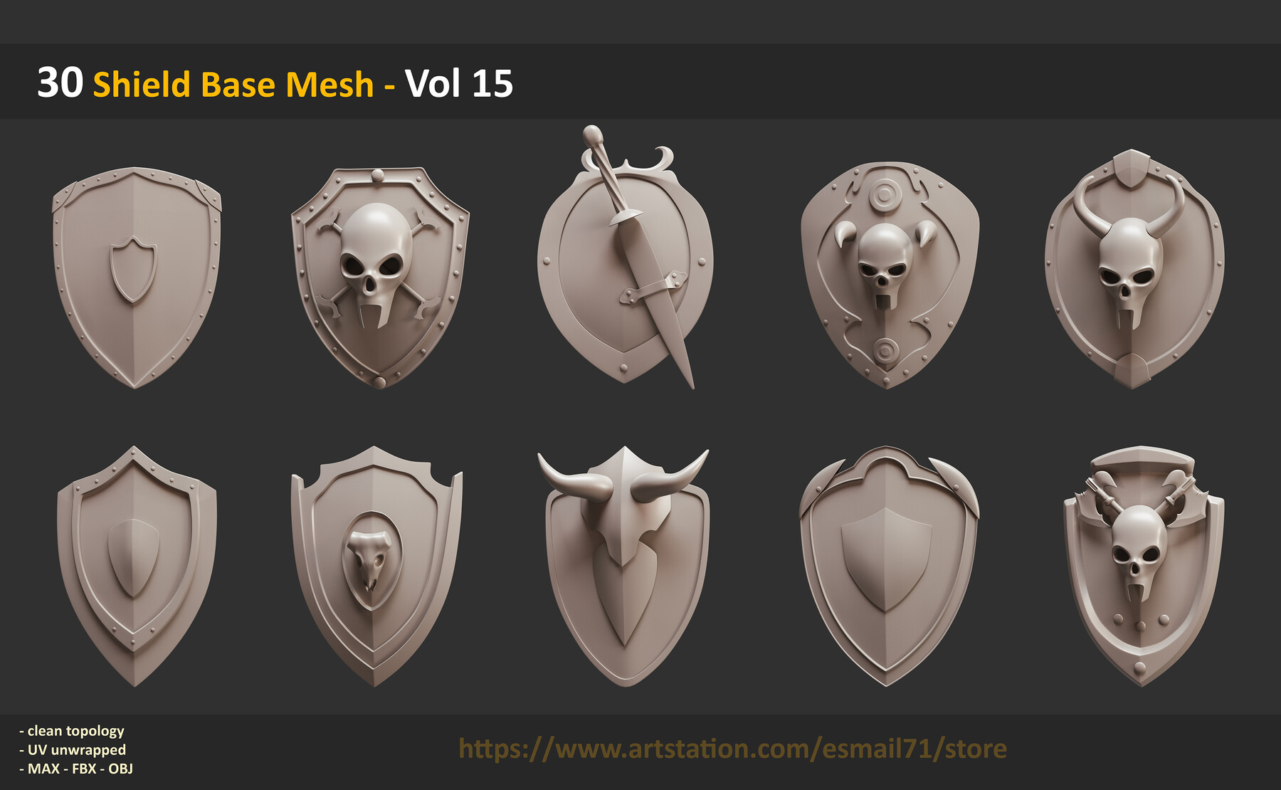 ArtStation - 30 Shield Base Mesh - Vol 15 | Resources