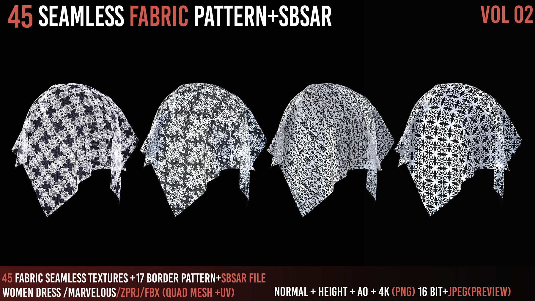 ArtStation - 45 Tileable Lace Fabric Pattern+(Sbsar)_Vol02 | Resources