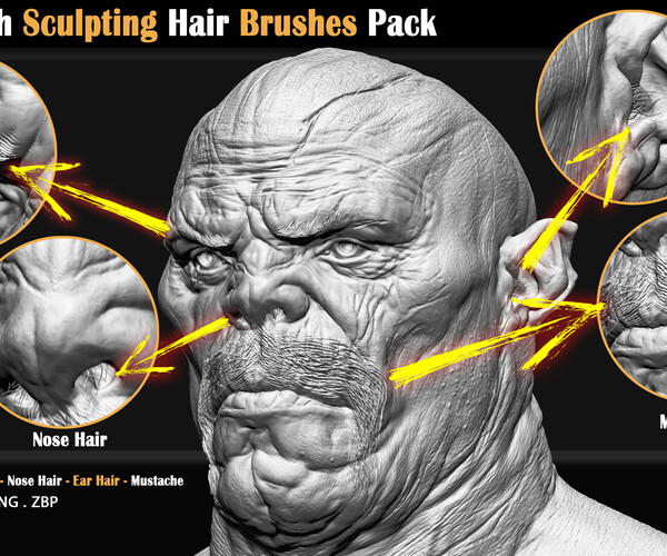 ArtStation - ZBrush Sculpting Hair Brushes Pack | Brushes