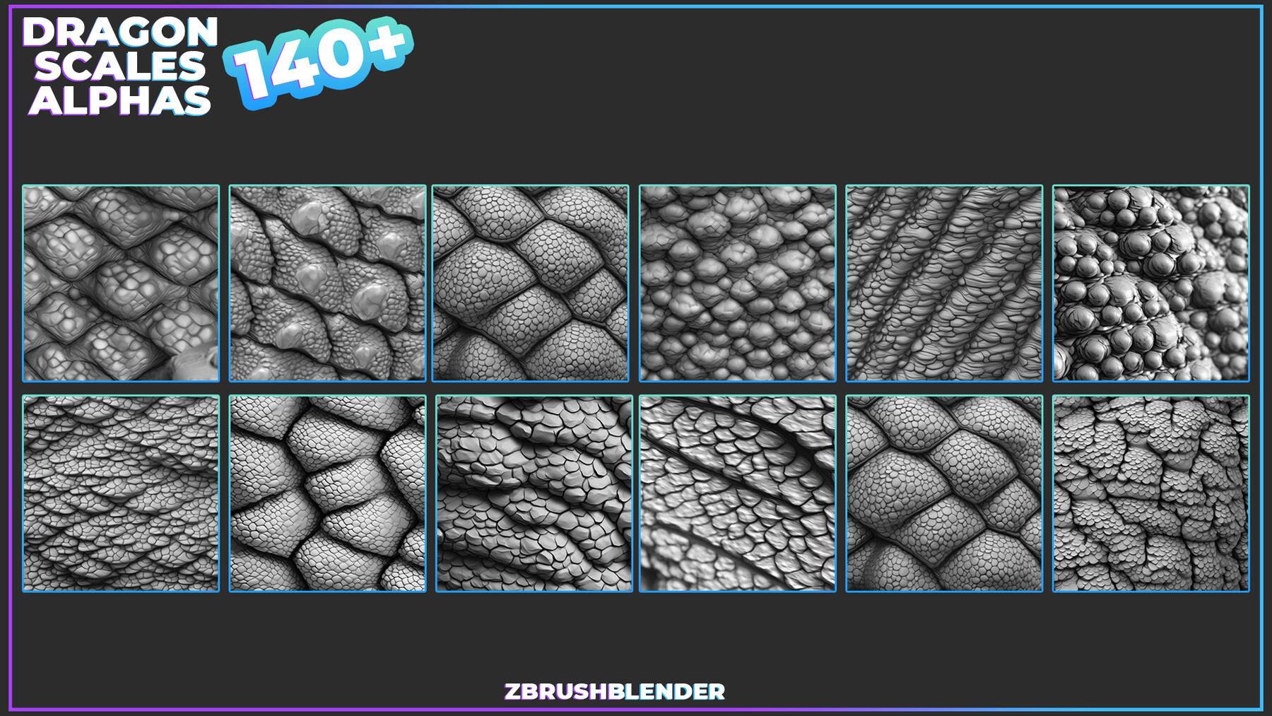 ArtStation - 140+ Dragon Scales Alphas for ZBrush (Displacement map ...