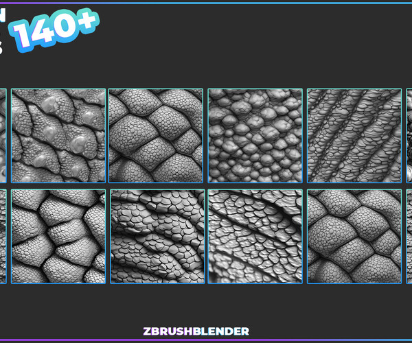ArtStation - 140+ Dragon Scales Alphas for ZBrush (Displacement map ...