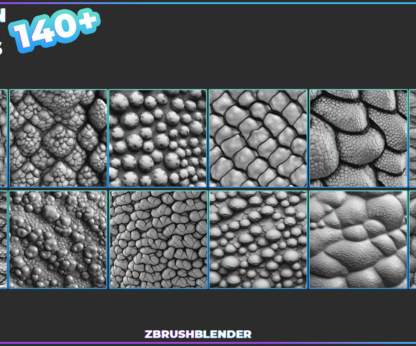 ArtStation - 140+ Dragon Scales Alphas for ZBrush (Displacement map ...