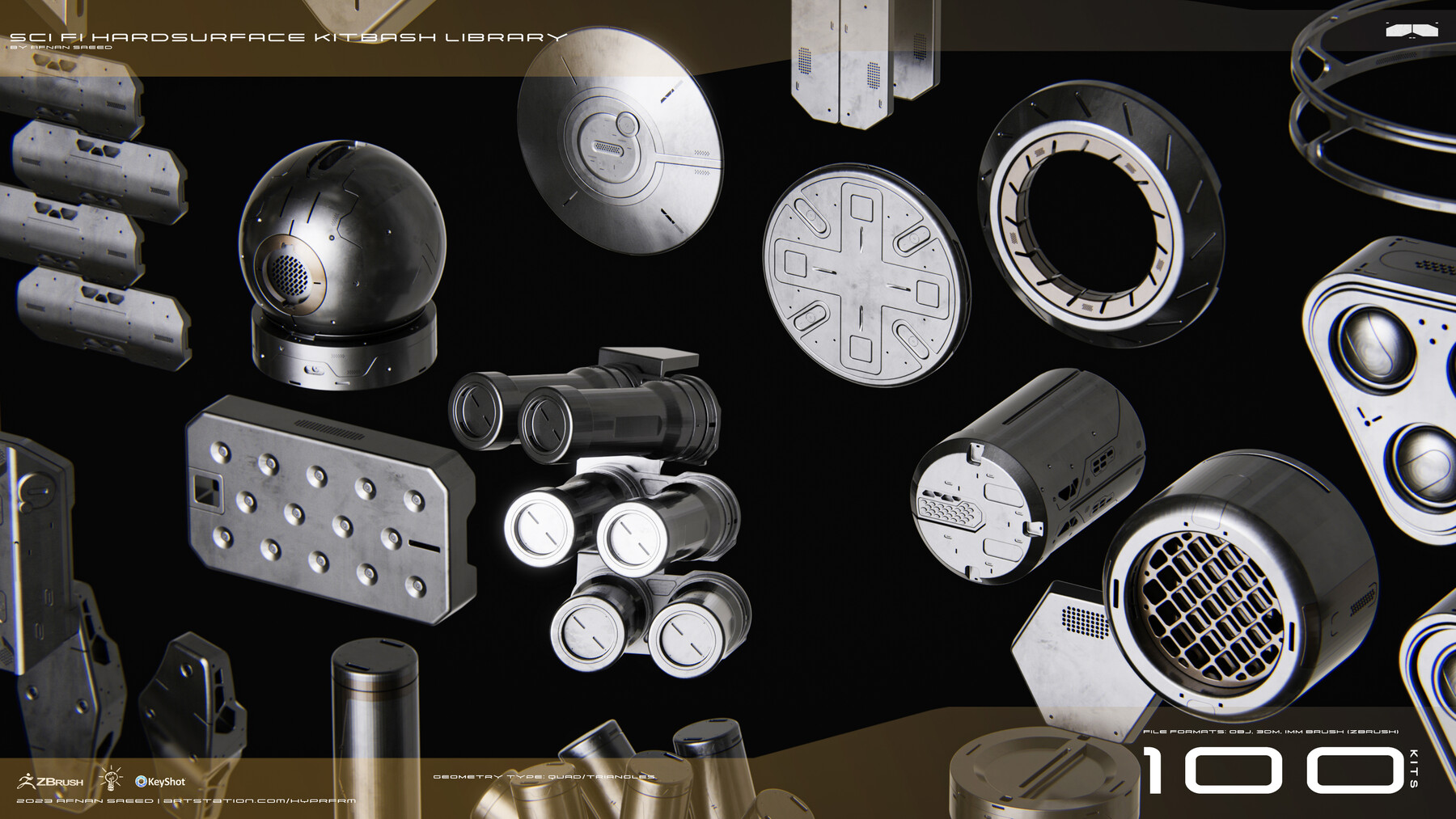 ArtStation - SCI-FI Hard Surface Kitbash Library for Mech Design - 100 ...