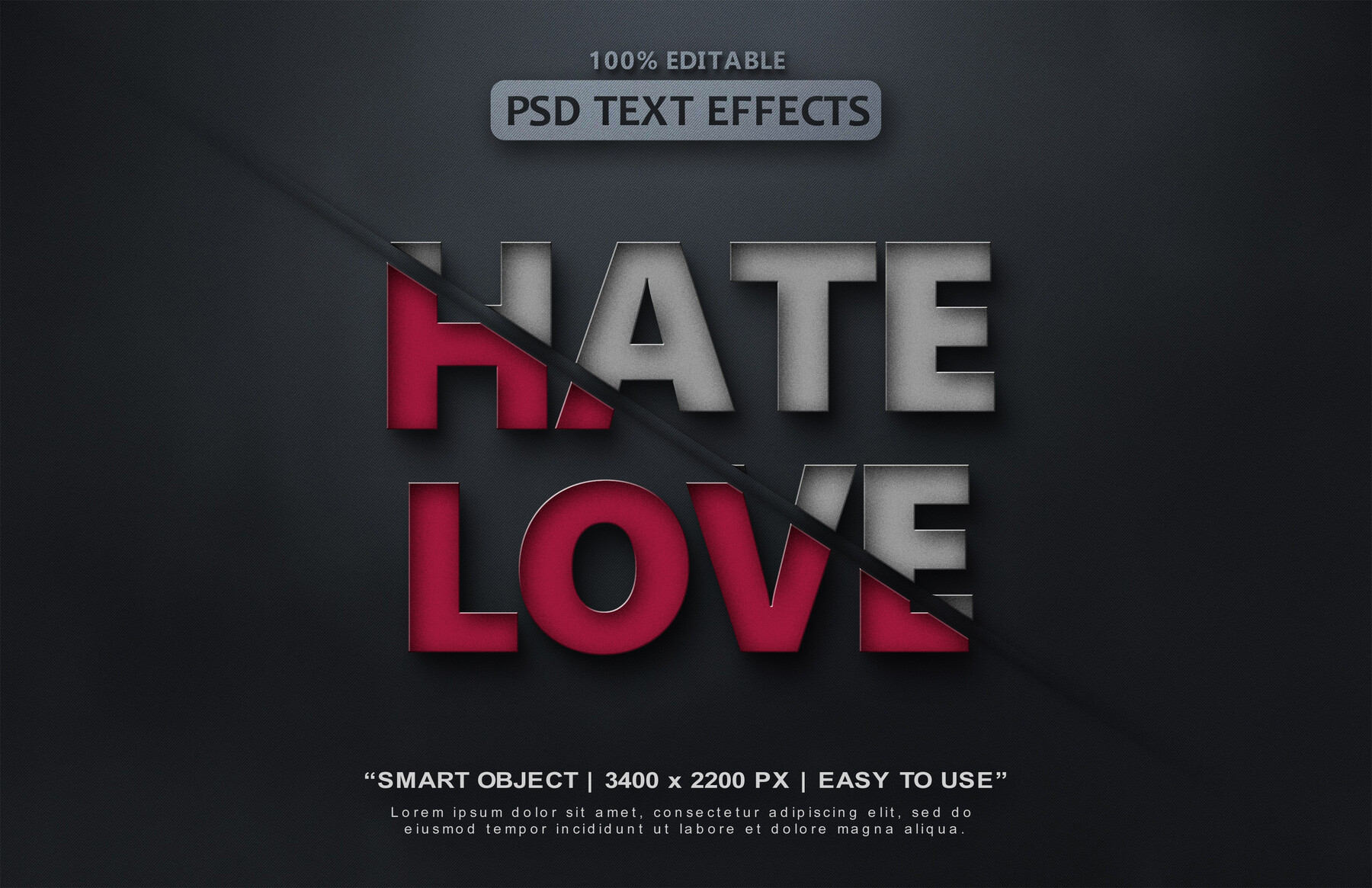 ArtStation - Hate Love PSD fully editable text effect. Layer style PSD mockup template. | Artworks