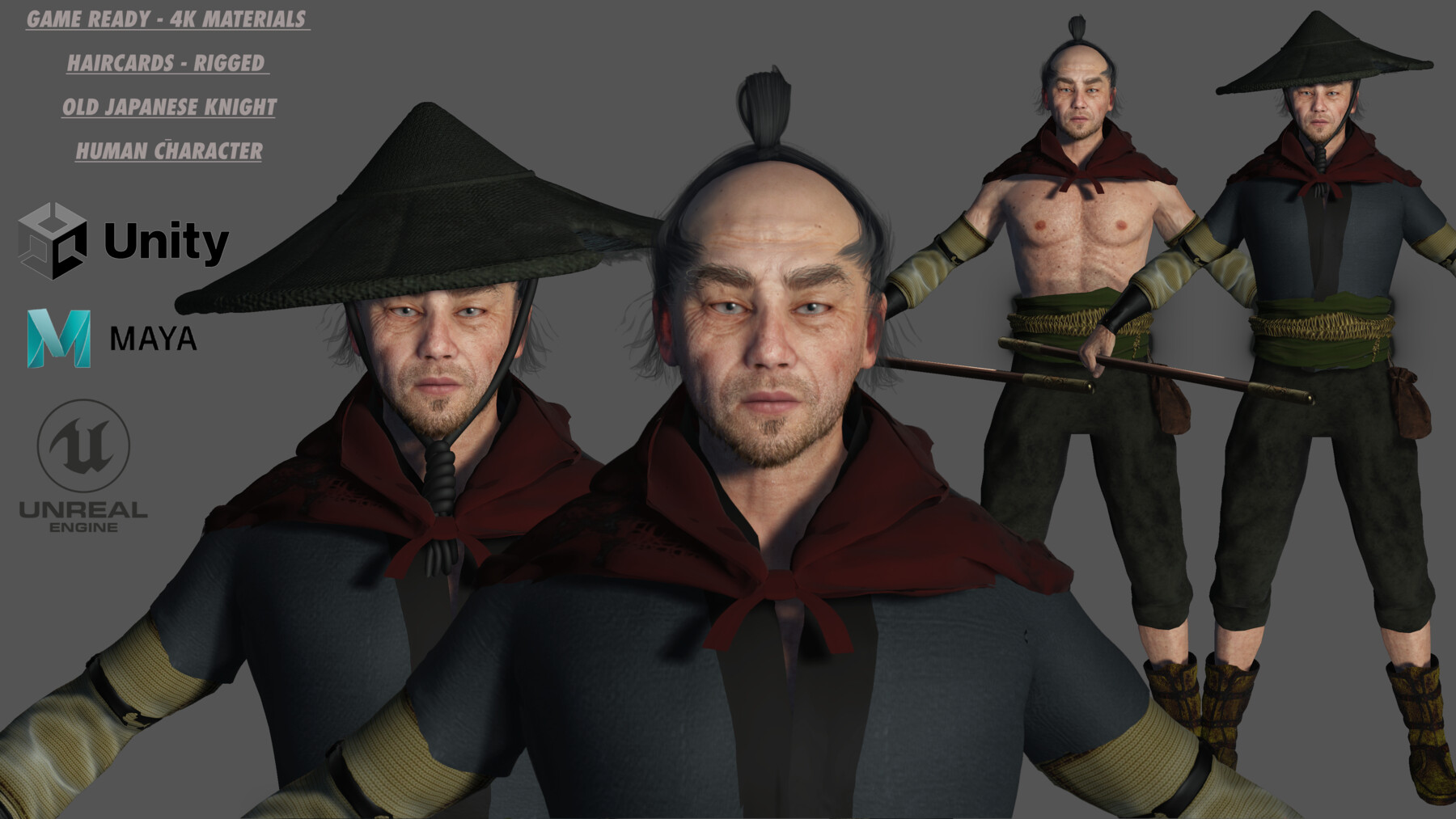 ArtStation - 3D REALISTIC MALE CHARACTER - OLD JAPANESE KNIGHT 01 ...