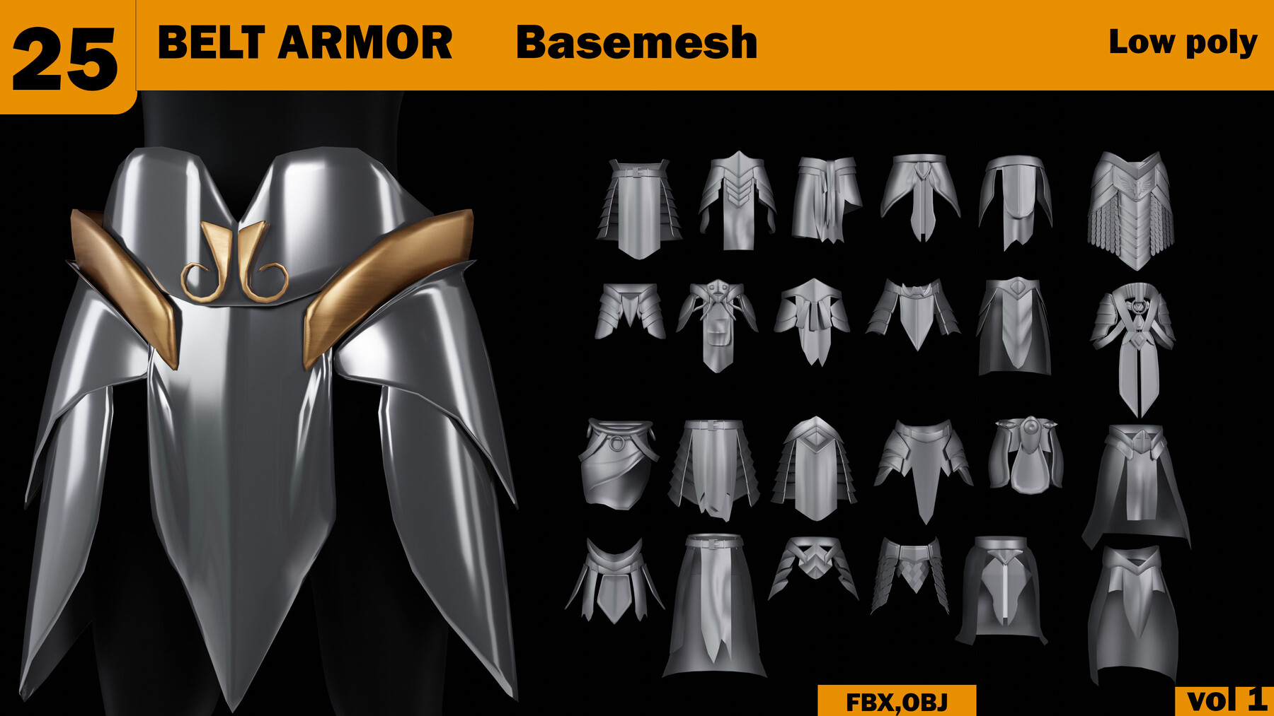ArtStation - 25 BELT ARMOR BASEMESH-vol1 | Game Assets