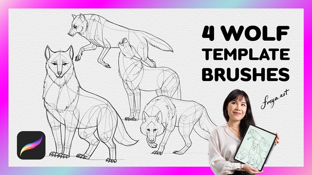 ArtStation - Procreate Wolf Stamp | 4 Template Procreate Brushes | Brushes