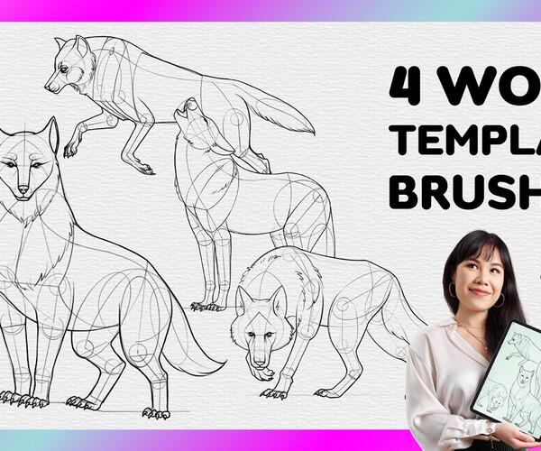ArtStation - Procreate Wolf Stamp | 4 Template Procreate Brushes | Brushes