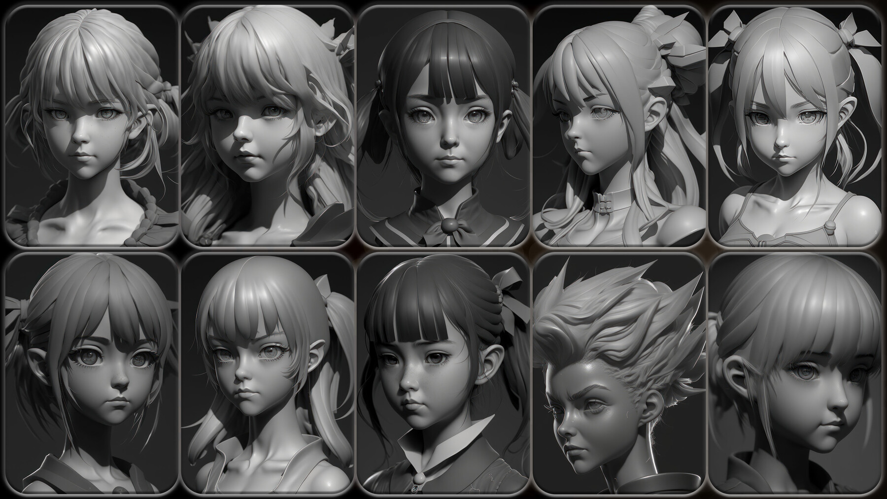 ArtStation - 300 Anime Girl Head Sculpt - Kid and Teen Reference Pack ...