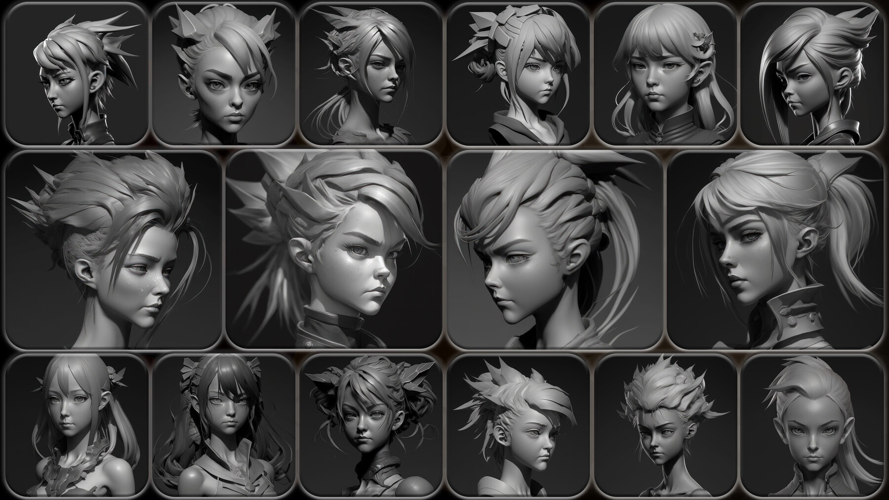 ArtStation - 300 Anime Girl Head Sculpt - Kid and Teen Reference Pack ...