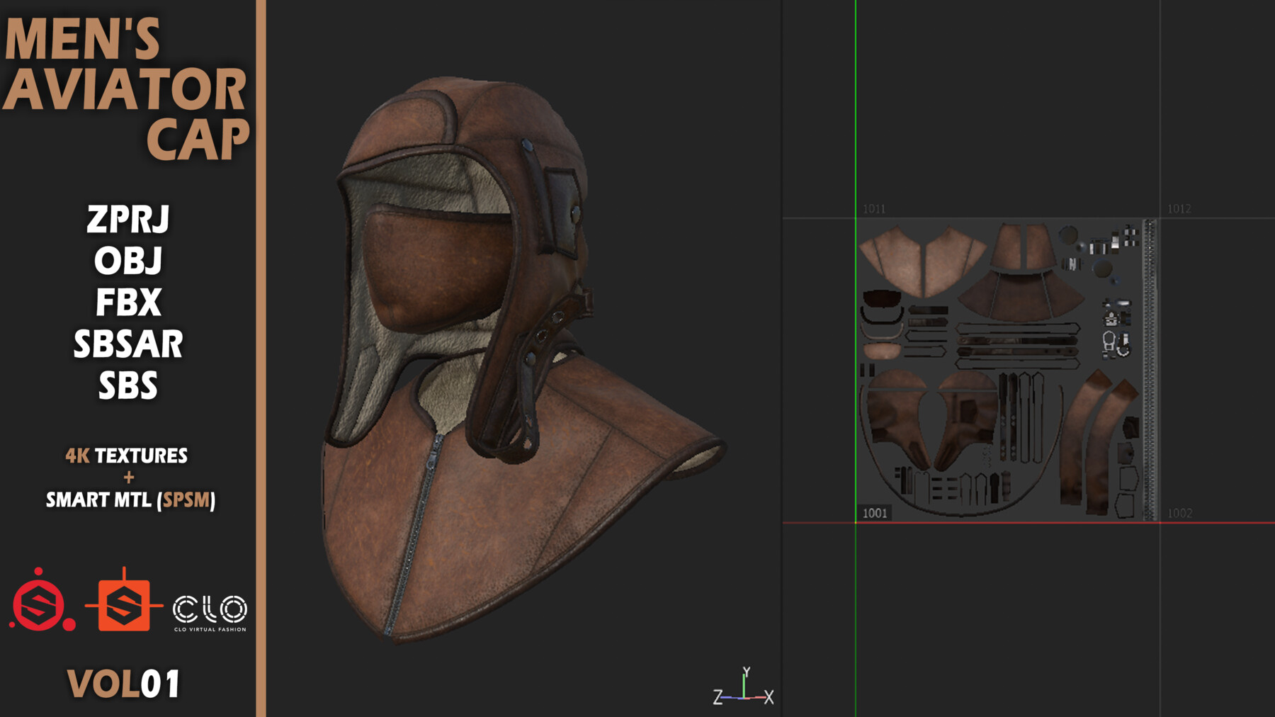 ArtStation - Men's aviator cap -VOL01 / Clo3d(MD) ProJect + Sbsar File ...