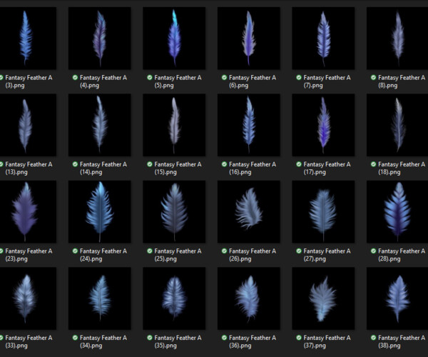 ArtStation - 40 Fantasy Feathers | Alphas, Displacement, Diffuse | Brushes