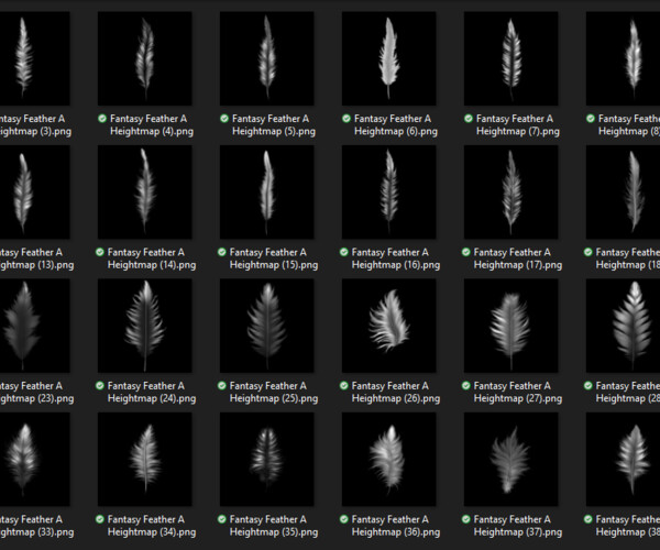 ArtStation - 40 Fantasy Feathers | Alphas, Displacement, Diffuse | Brushes
