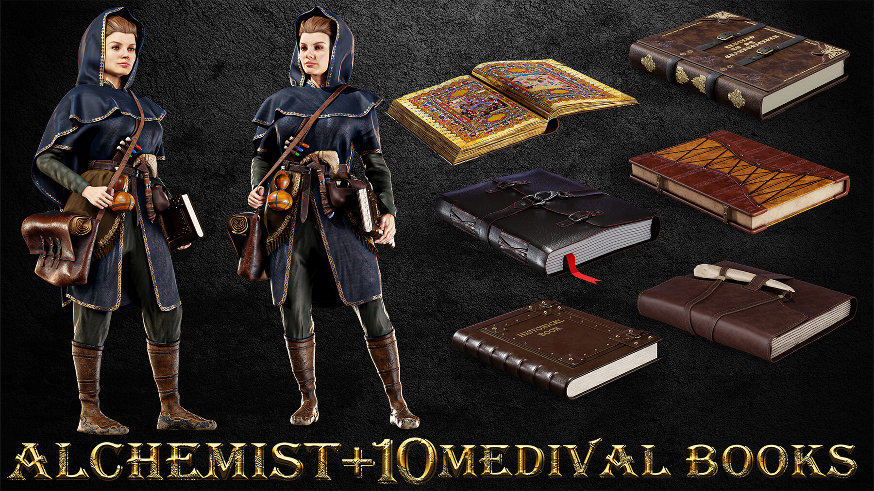 ArtStation - ALCHEMIST WITH 10 MEDIVAL BOOKS | Game Assets