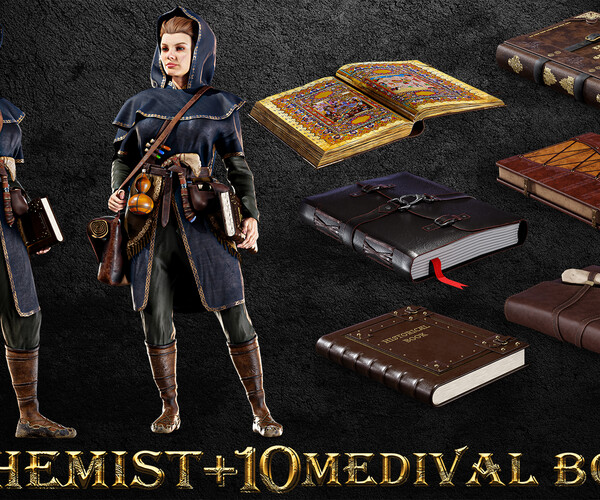 ArtStation - ALCHEMIST WITH 10 MEDIVAL BOOKS | Game Assets