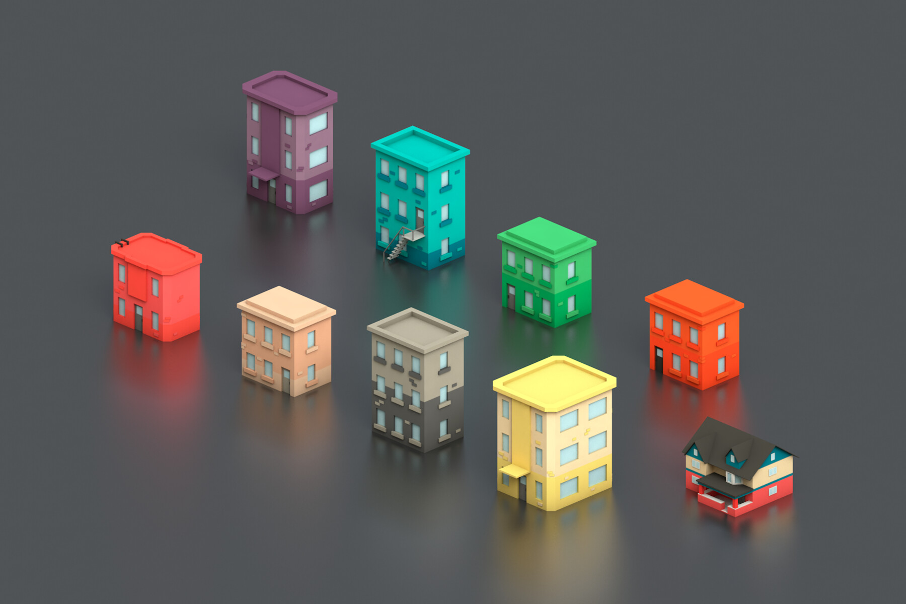 ArtStation - Free Big Low Poly Simple Urban City 3D Asset Pack | Game ...