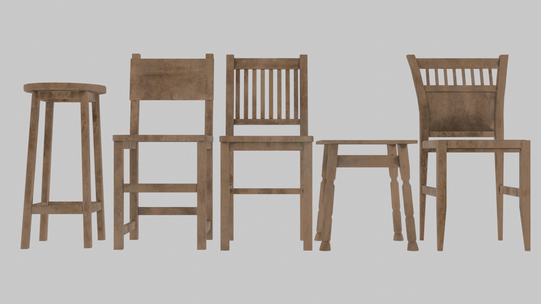 ArtStation - Free set 5 wooden chairs Low-poly 3D model | Resources