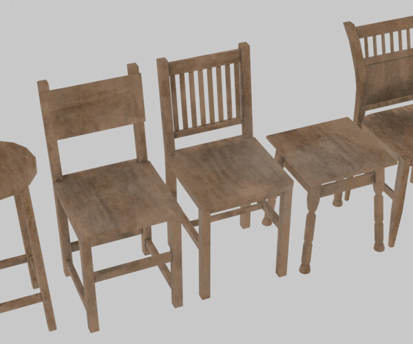 ArtStation - Free set 5 wooden chairs Low-poly 3D model | Resources