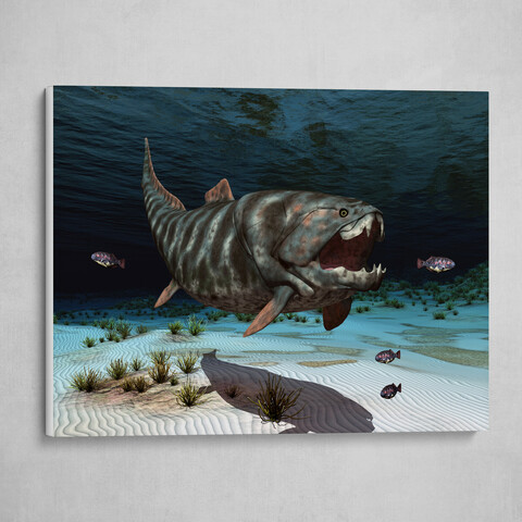 Prehistoric fish Dunkleosteus on the hunt by Michael Rosskothen