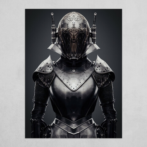 Portrait of the Celestial Knight in heavenly full armor made of steel ...