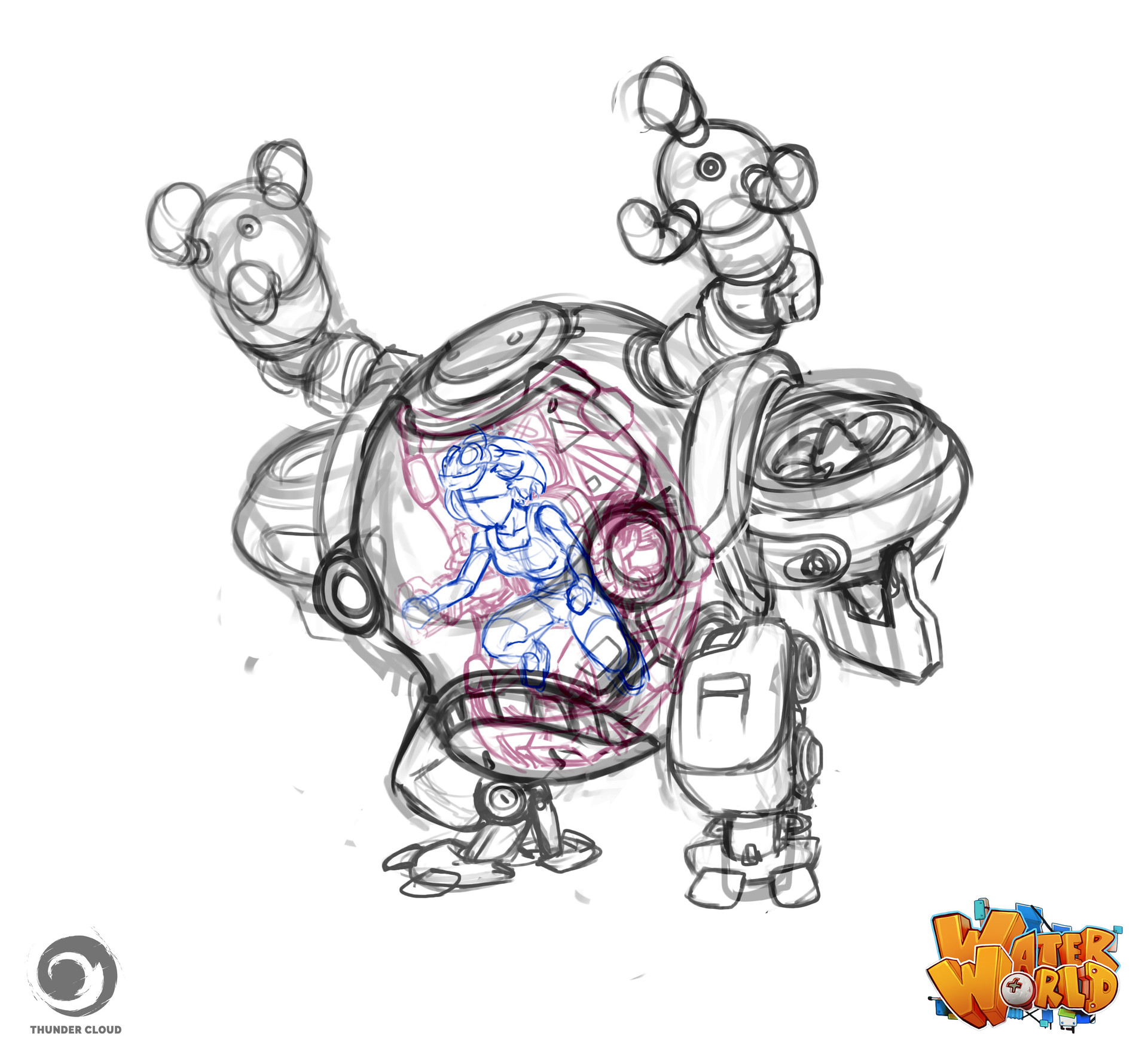 Thunder Cloud Studio - WaterWorld Update 006 - BARM Mech Line Art
