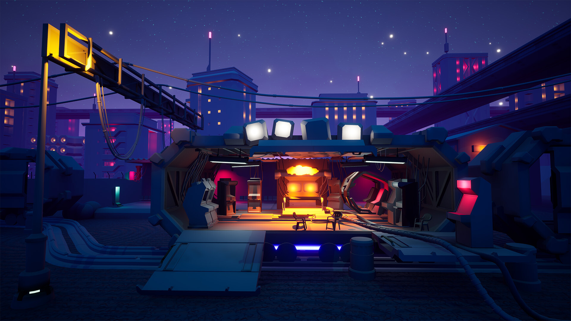 ArtStation - Cyberpunk challenge update - Buildings, stars and cables