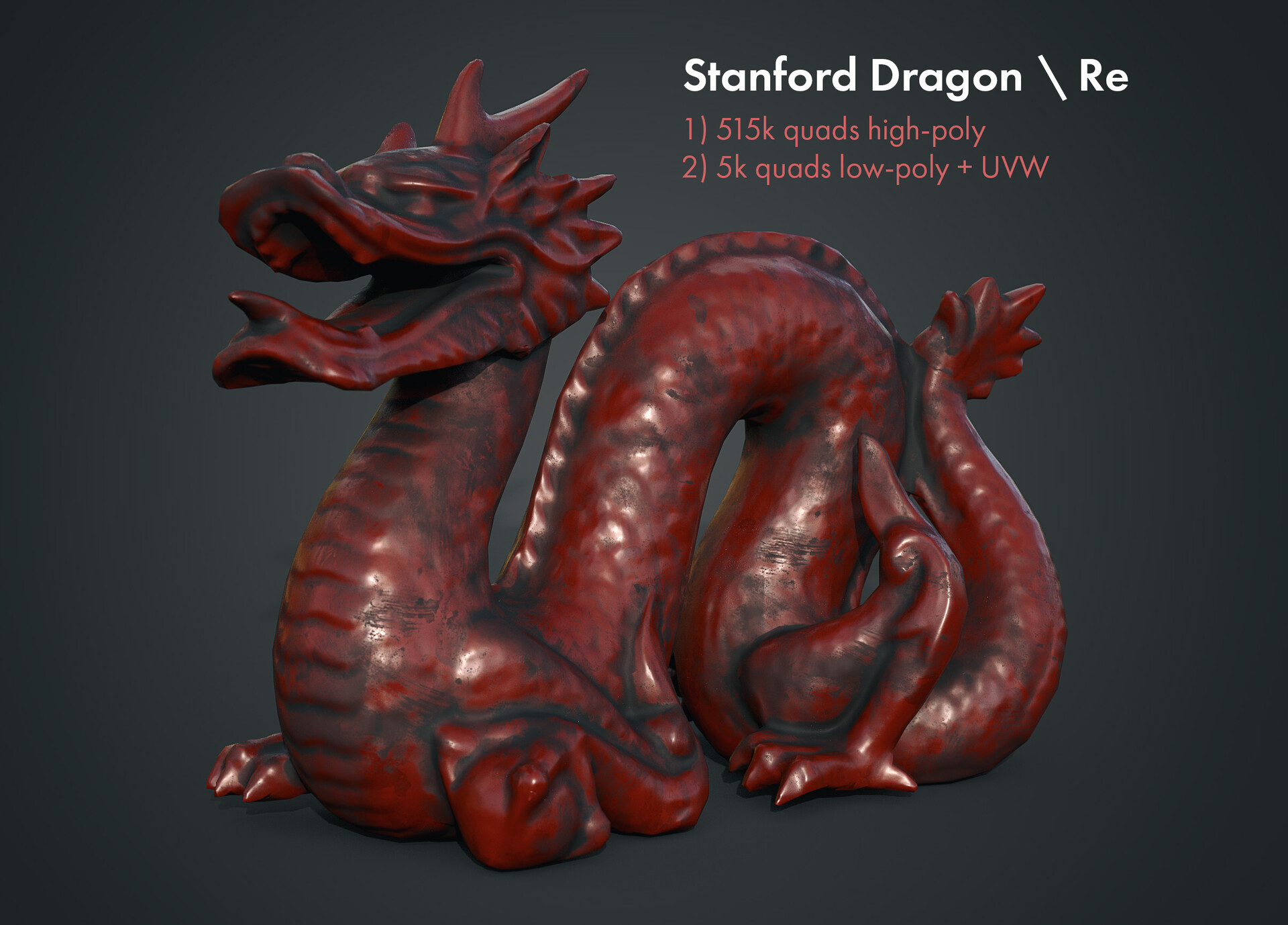 ArtStation - Stanford Dragon / Remeshed for nice High and Low poly quads.