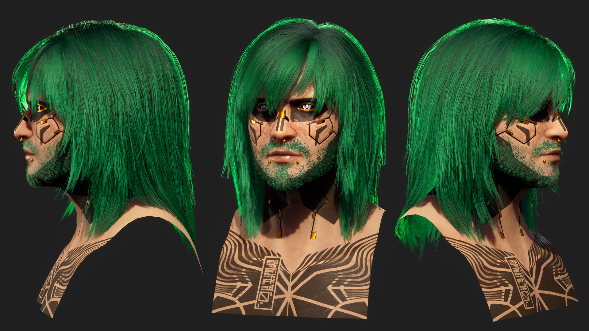 ArtStation - Cyberpunk Bust - Facial Hair First Pass