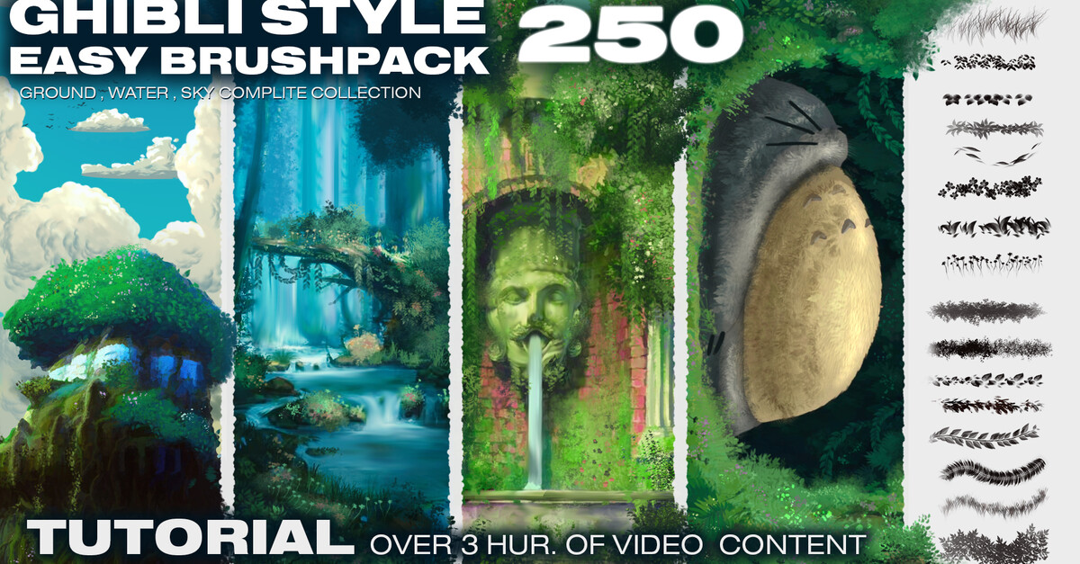 ArtStation - TUTORIAL - GHIBLI STYLE easy Brushpack 250 [GROUND, WATER ...