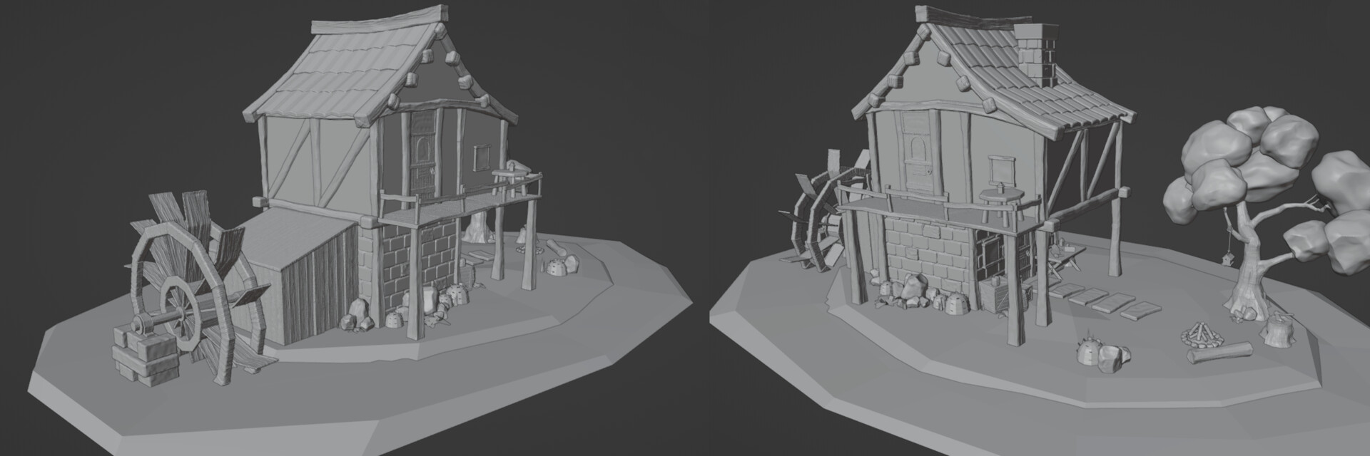Marcelo Silva - 3D Stylized Watermill Diorama - DEVLOG #3